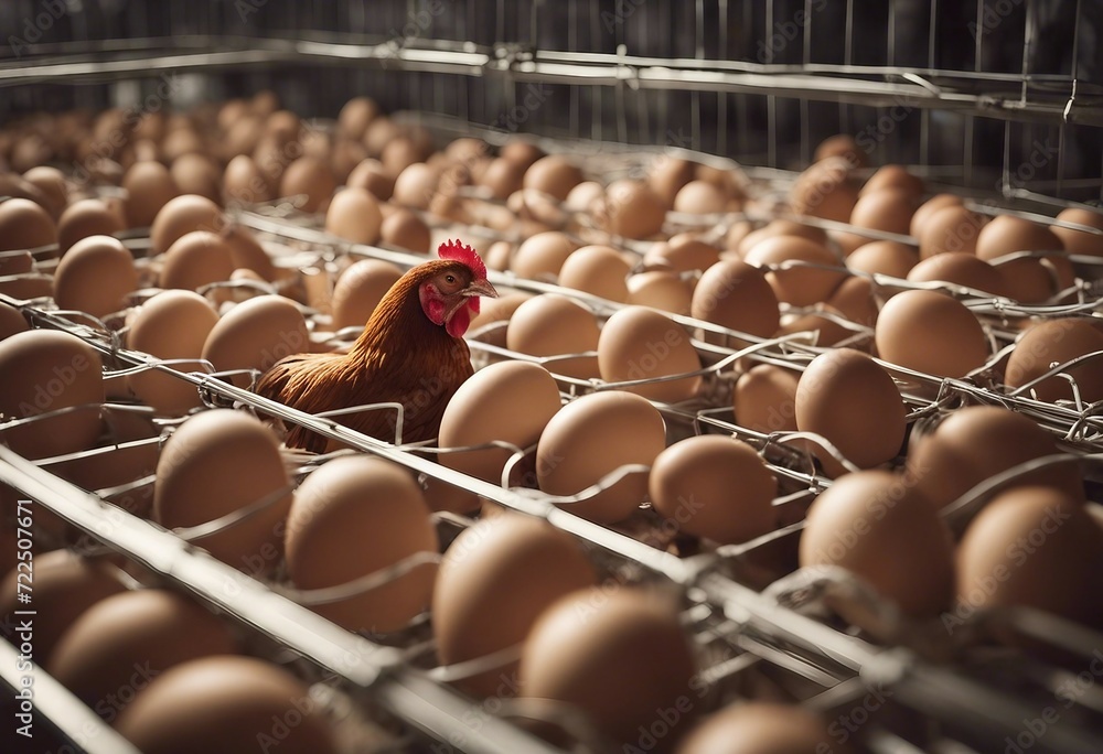 Chicken farm Egg-laying chicken in cages Commercial hens poultry ...