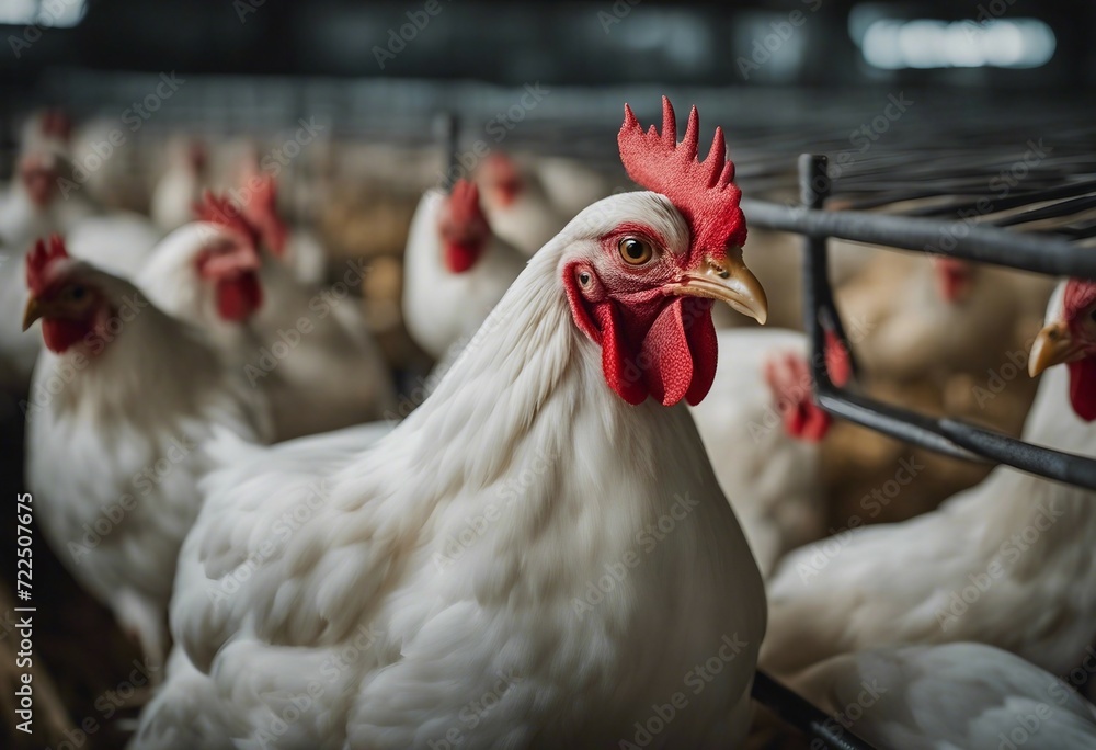 Chicken farm Egg-laying chicken in cages Commercial hens poultry ...