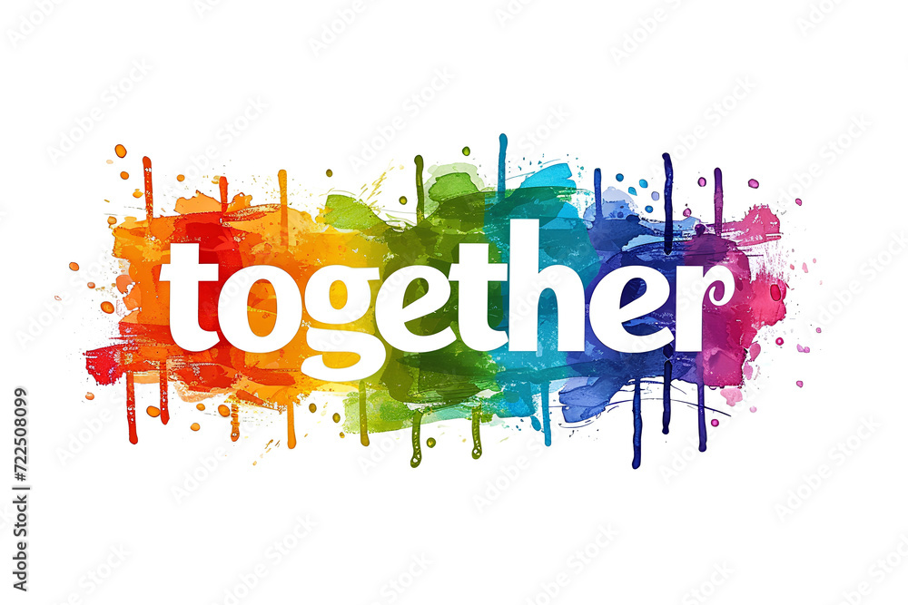 Vector illustration of a "Together" logo in rainbow LGBTQ flag colors ...