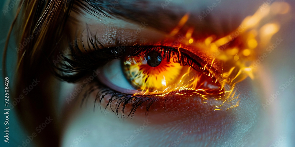Fire Eye, Macro image of human eye with fire flames, Fire Eye Pupil ...
