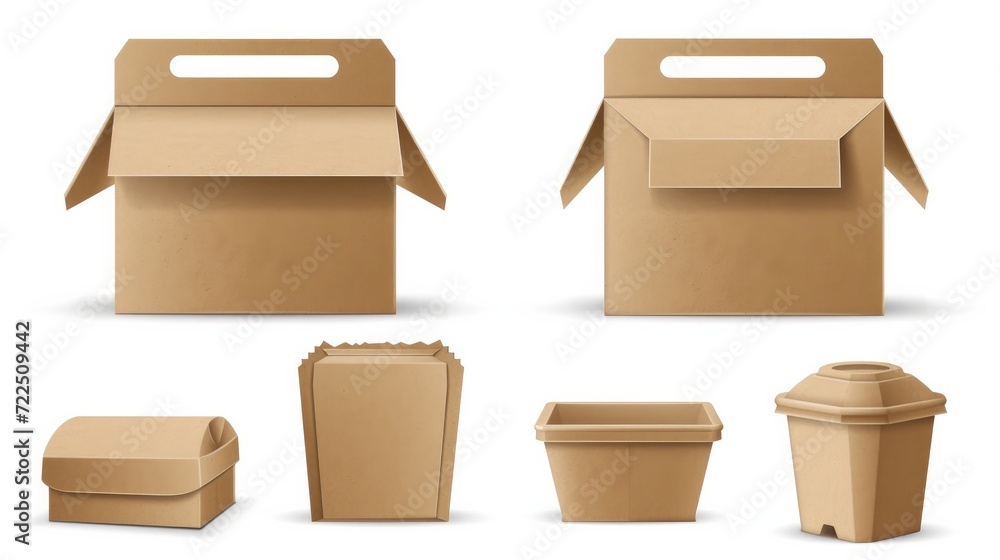 Brown paper lunch vector food craft box package vector mockup. Blank ...