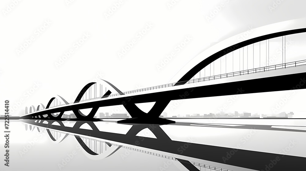 Architectural black and white line drawing of a bridge, emphasizing the ...