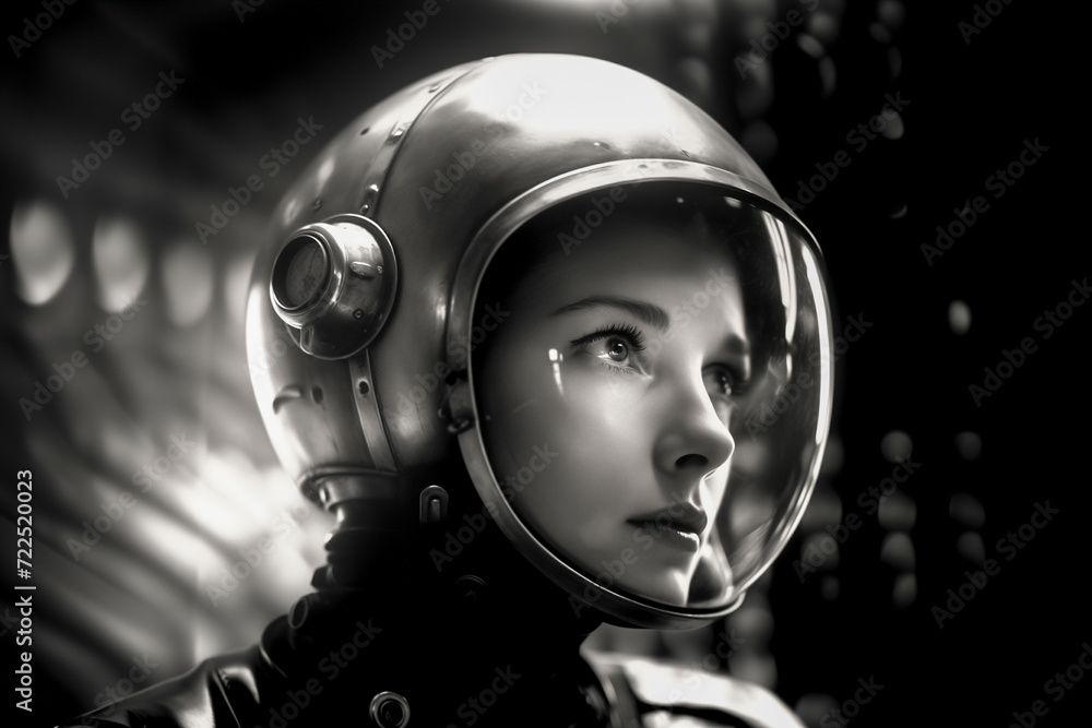 1950's Atomic age portrait of model as astronaut wearing sci-fi style ...