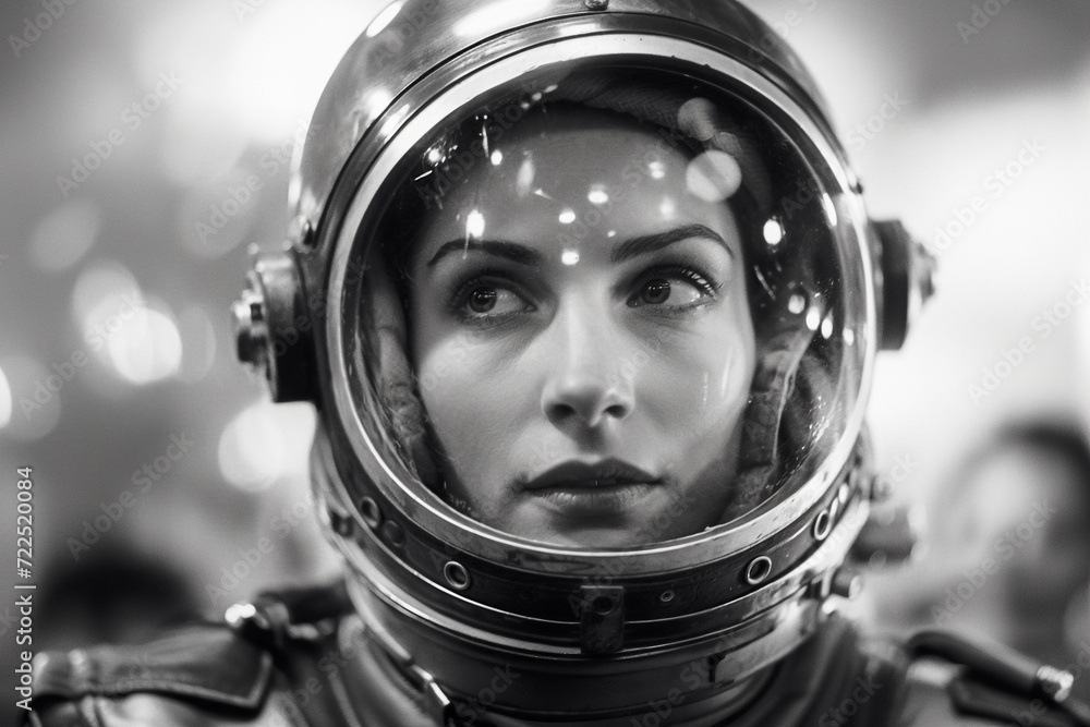1950's Atomic age portrait of model as astronaut wearing sci-fi style ...