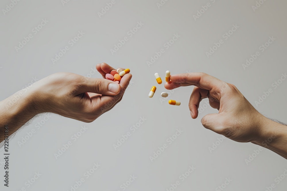 Pill and medicines in old wrinkled hands, drug rehab and antidepressant ...