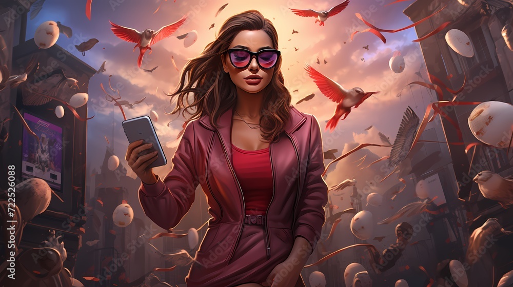 Artistic rendering of a captivating influencer marketing campaign, capturing attention on social ...