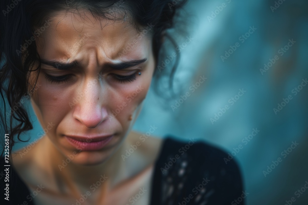Sad depressed desperate grieving crying woman with tears eyes during ...
