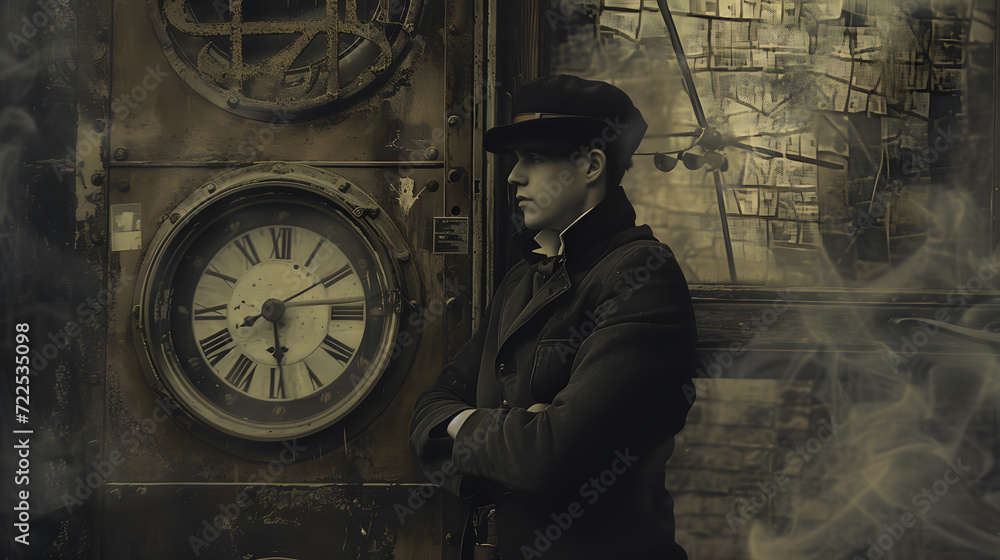 Old antique clock tower on a rusty background, Clockpunk, vintage style ...