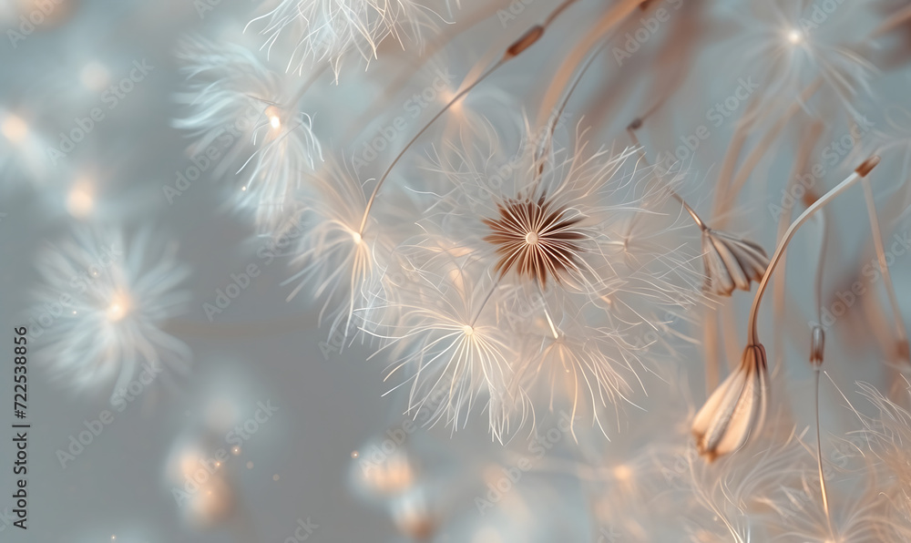 Dandelion dreamy background, earth colors and grey. Delicate colored ...