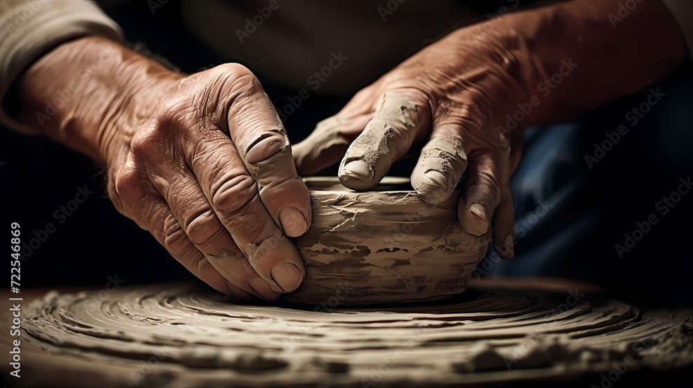 Ceramicist's hands molding clay into a unique vessel, capturing the ...