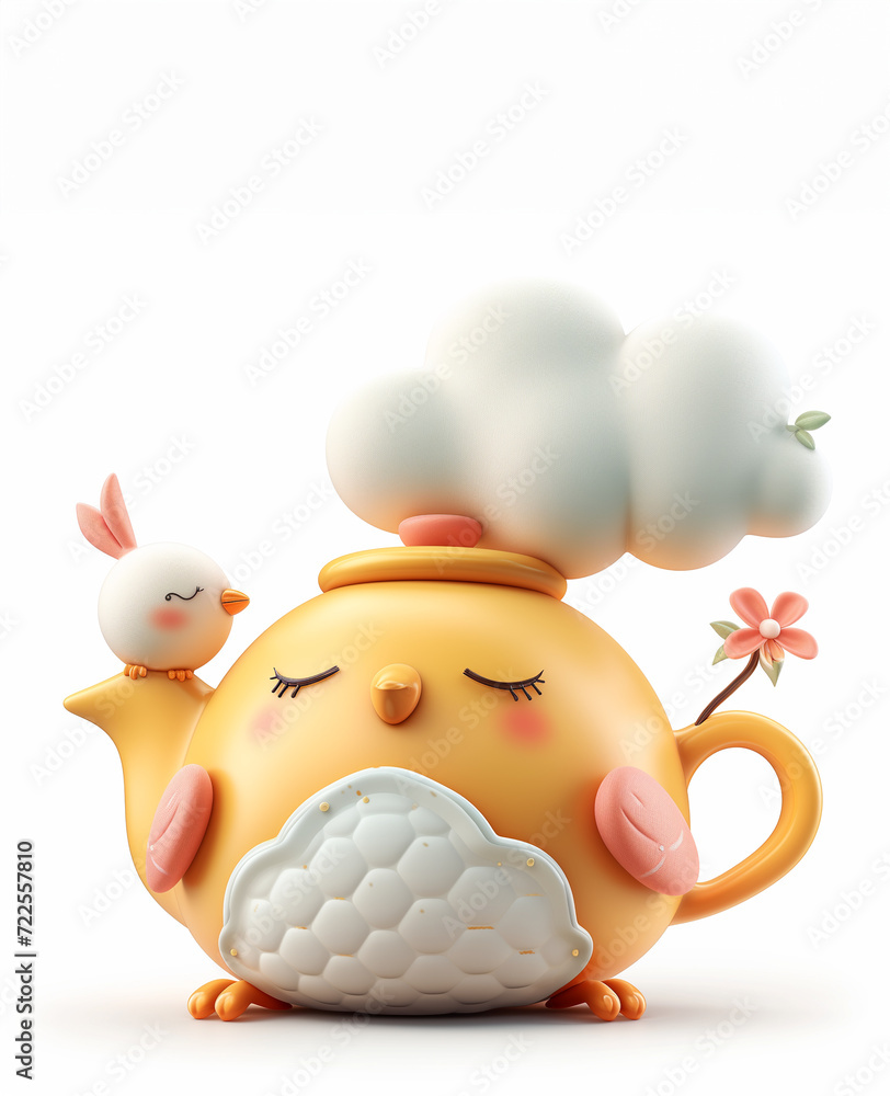 3d cartoon funny yellow teapot in the shape of a cuddly chubby bird and ...