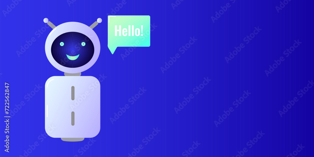 Chatbot assistant form robot with ai 3d. Cute friendly bot neural network. Bot communicating ...