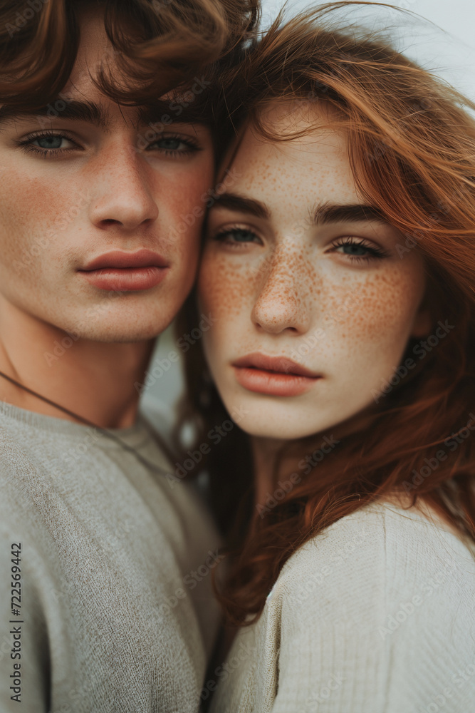 young couple in a close, personal moment, their faces nearly touching ...