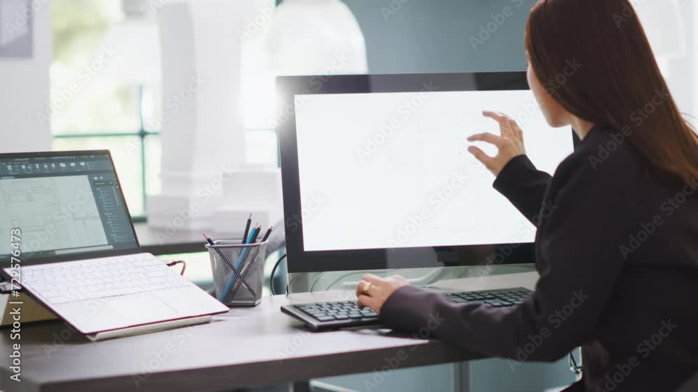 Architect designing blueprints for house remodeling project, using ...