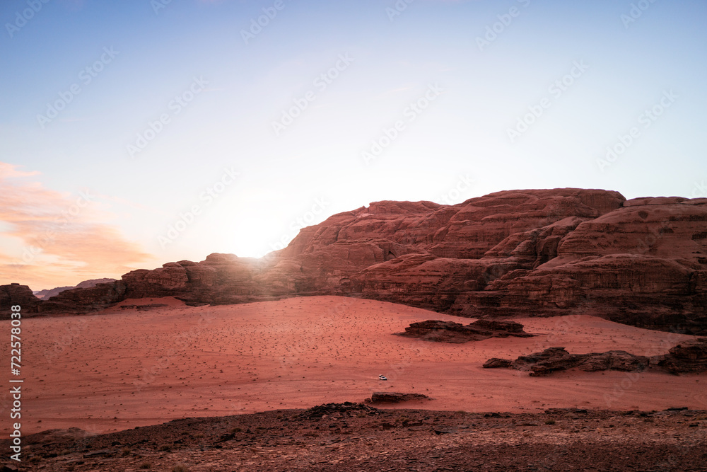 Landscape - Wadi Rum, Jordan. A beautiful vibrant sunset & solar flare ...