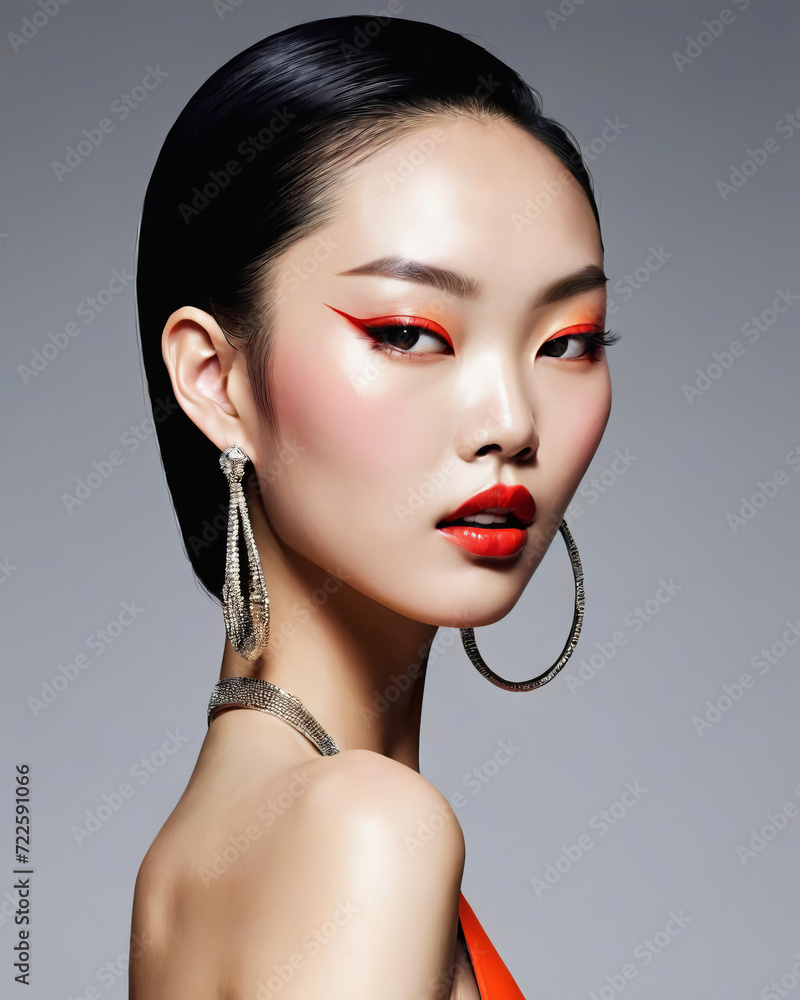 Dynamic Fashion Icon - Portrait of a East Asian supermodel with a ...