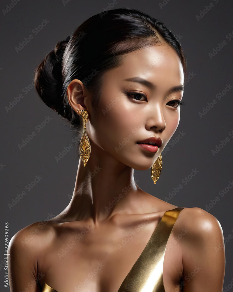 Sensual Elegance - Moody Portrait of a Dark-Skinned East Asian ...