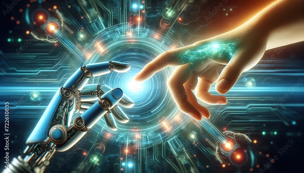 AI shapes the future as a smart robot hand meets human, Artificial ...