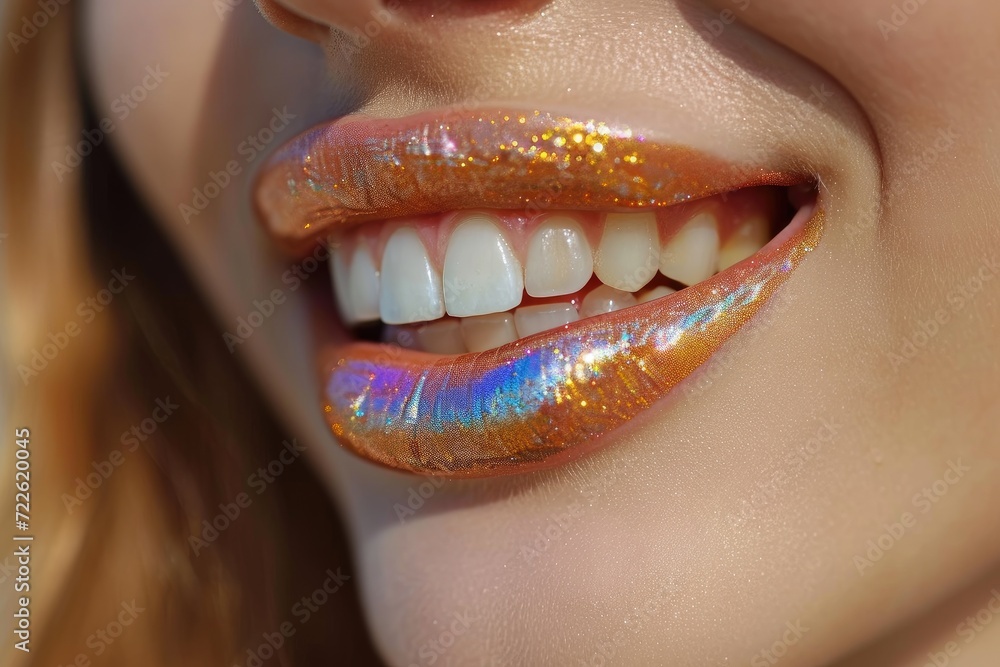 Foto de The vibrant red lipstick on her teeth and the subtle curl of ...