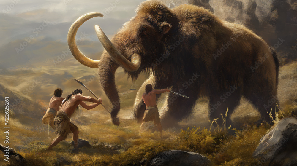 Cavemen hunting - Hunters - Mammoth - Prehistoric hunters - Neanderthal ...