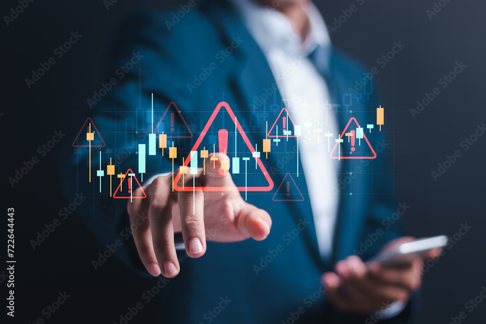 Business investment risks. Businessman use smartphone with virtual ...