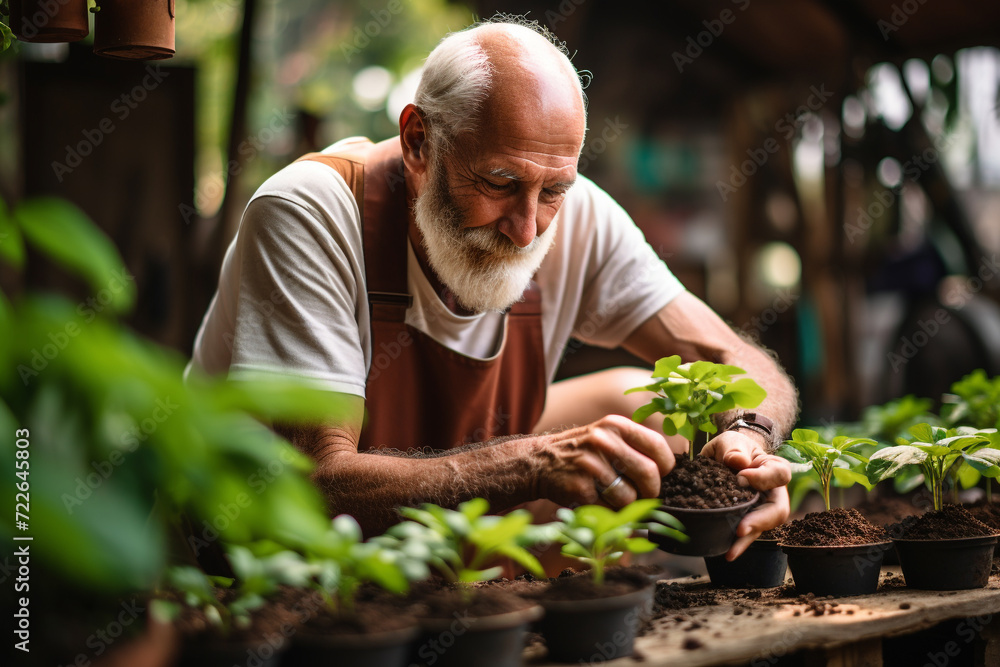 smiling woman man with relationship between a plant and its pot of soil ...
