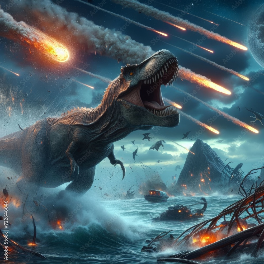 Tyrannosaurus rex meteorites falling to earth Stock Illustration ...
