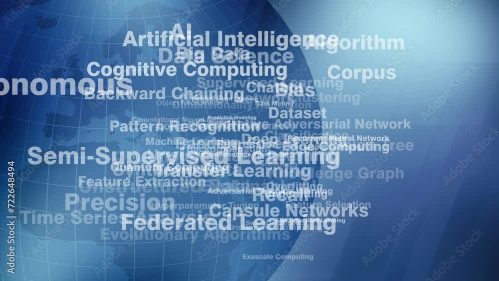 Technology and artificial intelligence exploring world of letterings and globe through ...