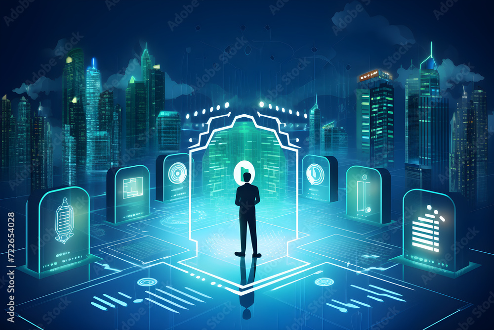 Cyber security illustration protecting business and financial data with ...