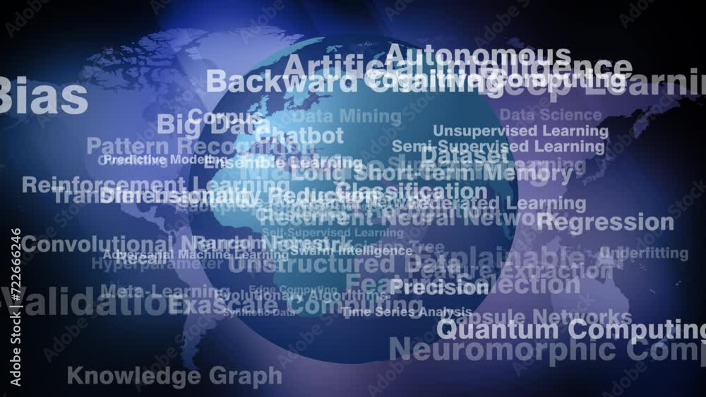 Ai algorithm machine learning, neural network, and world globe exploring classification of ...