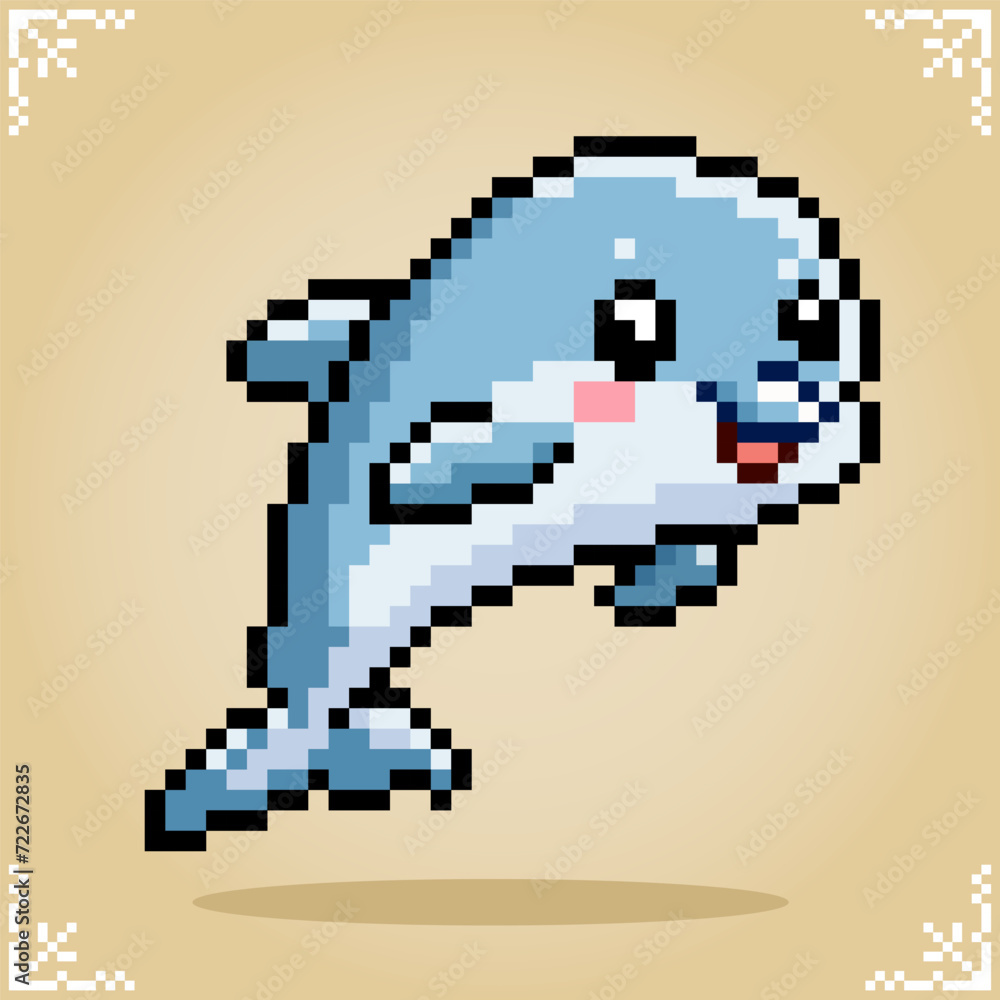 Dolphin in 8 bit pixel art. Animals for games assets and cross stitch ...