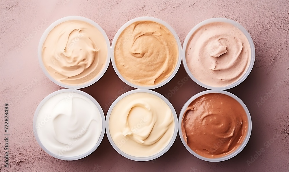 Different types of cosmetic cream in plastic containers on white ...