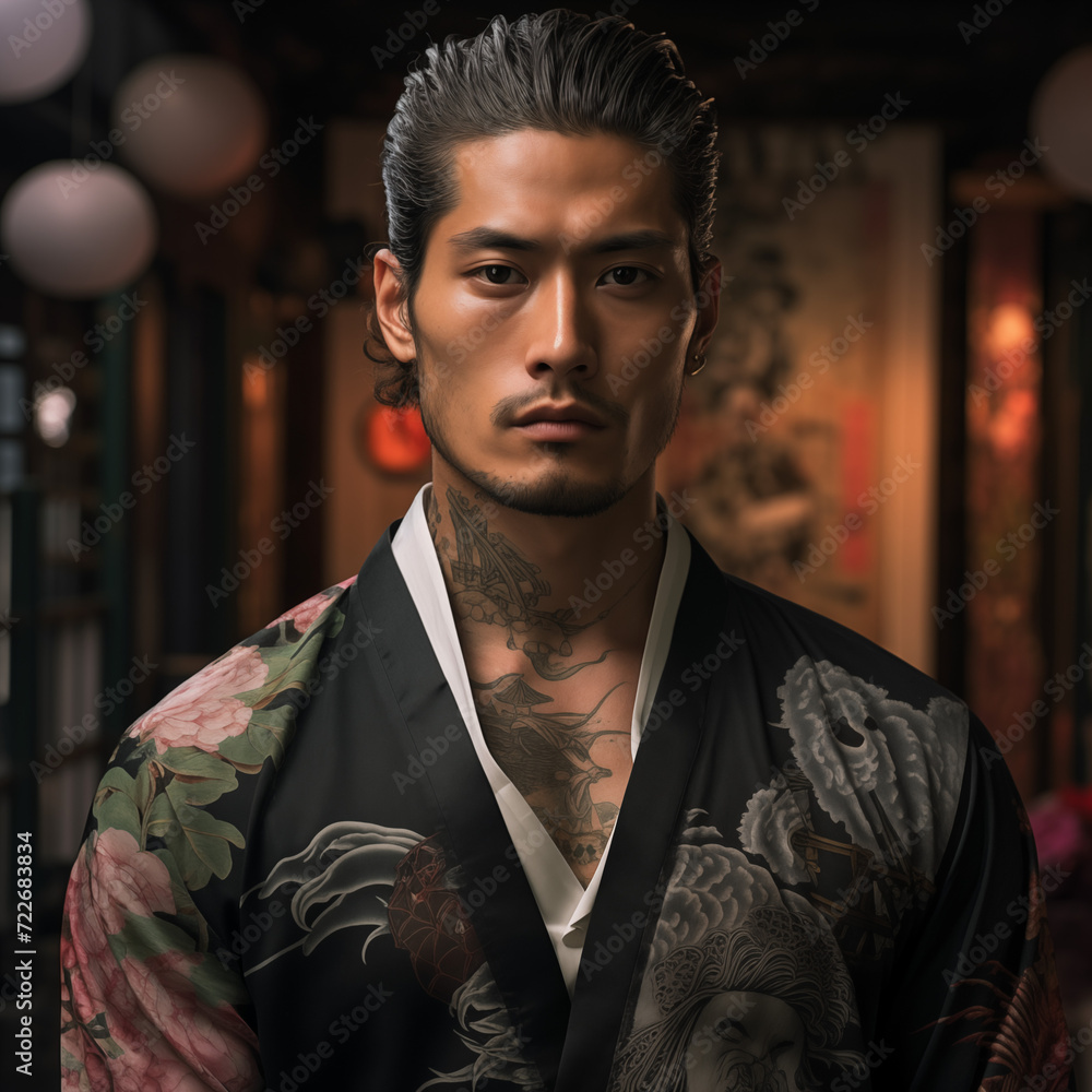 Portrait of a man with the formidable presence of a Yakuza, featuring ...