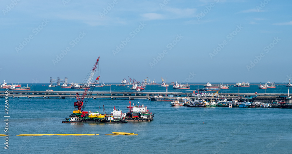 Logistic shipping quay boat Engineering crane depot at logistic export ...