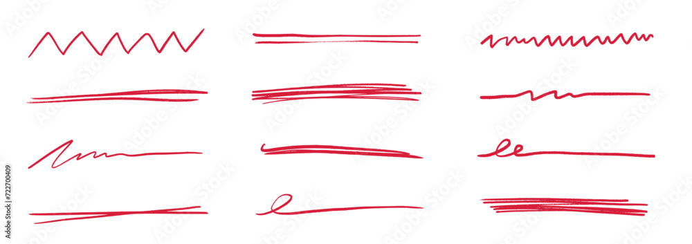 Pen underline line stroke, red marker scribble. Hand drawn mark, brush ...