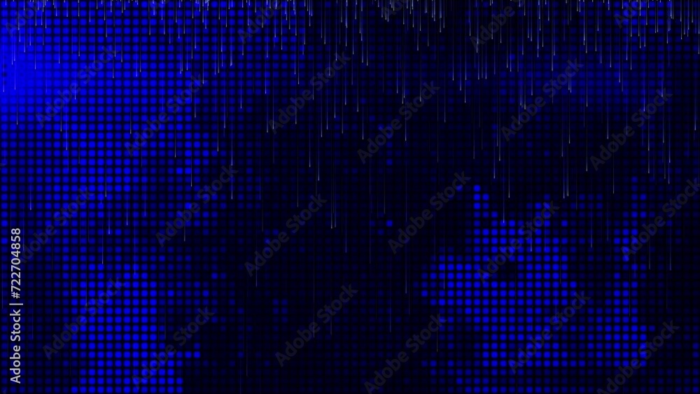 Squares data grid background loops, abstract background, falling rain, blue color, light leak ...