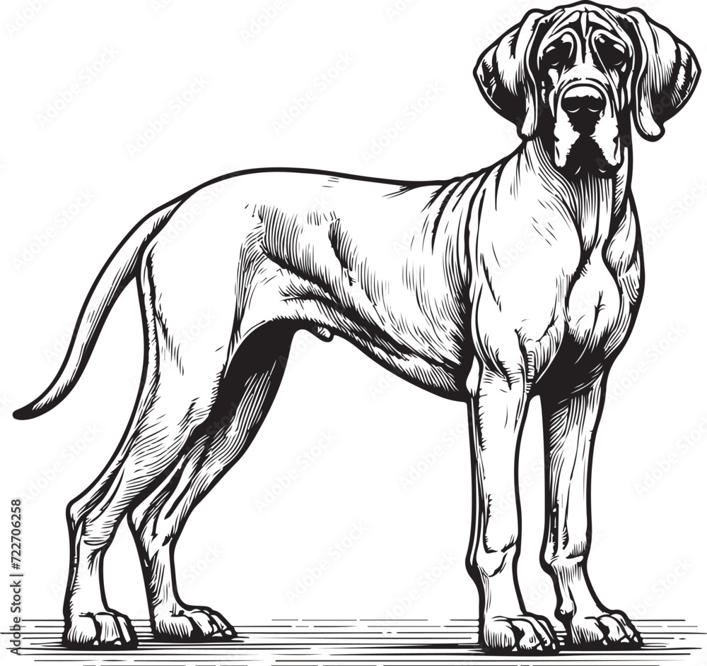 great dane full body stencil line art outline illustration black and ...