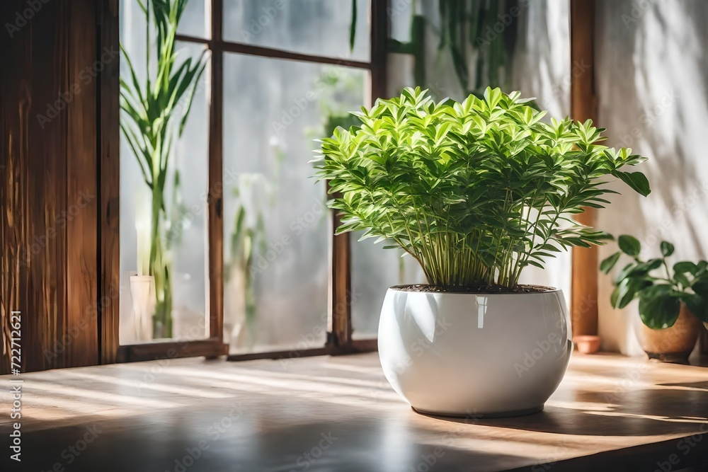 beautiful pant in the white ceramic pot, sunlight is important for ...