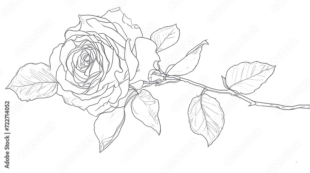 a drawing of a rose with leaves on the stem and a stem with leaves on ...