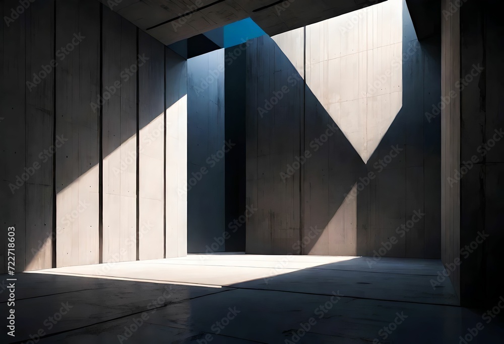 shadow minimalism, exposed concrete, minimalist design, warm, deserted ...