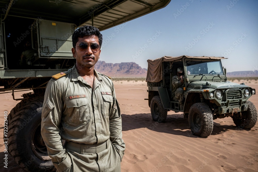 combat mechanic standing in front of an armored vehicle, showcasing the ...