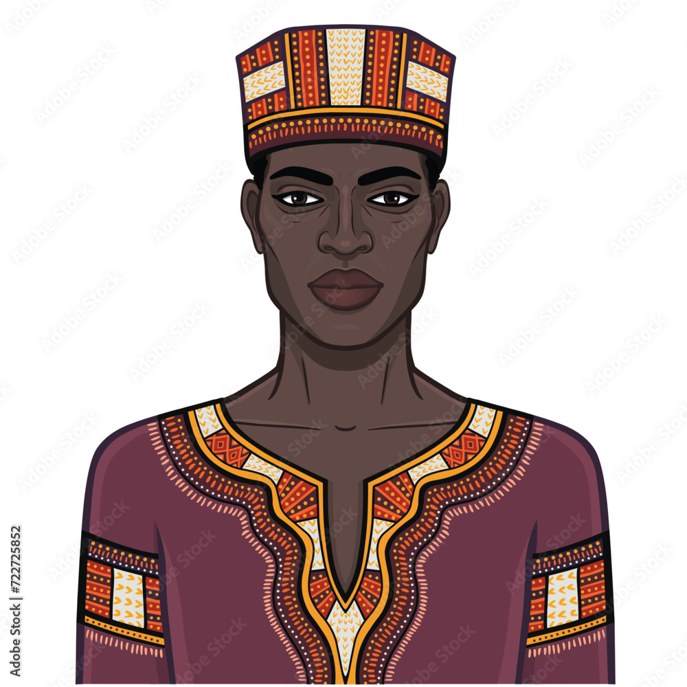 Animation portrait of beautiful African man in traditional clothing ...