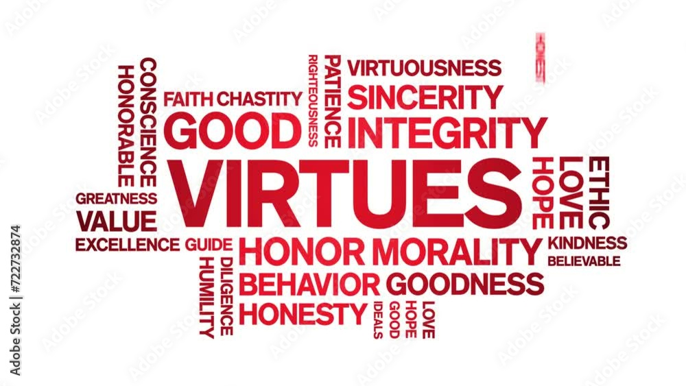 Virtues animated tag word cloud;text design animation kinetic typography seamless loop. Stock ...