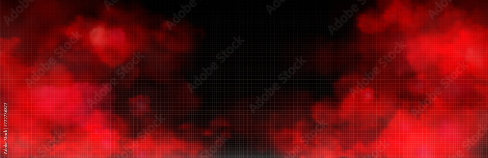 Red glowing smoke cloud with overlay effect on dark transparent ...