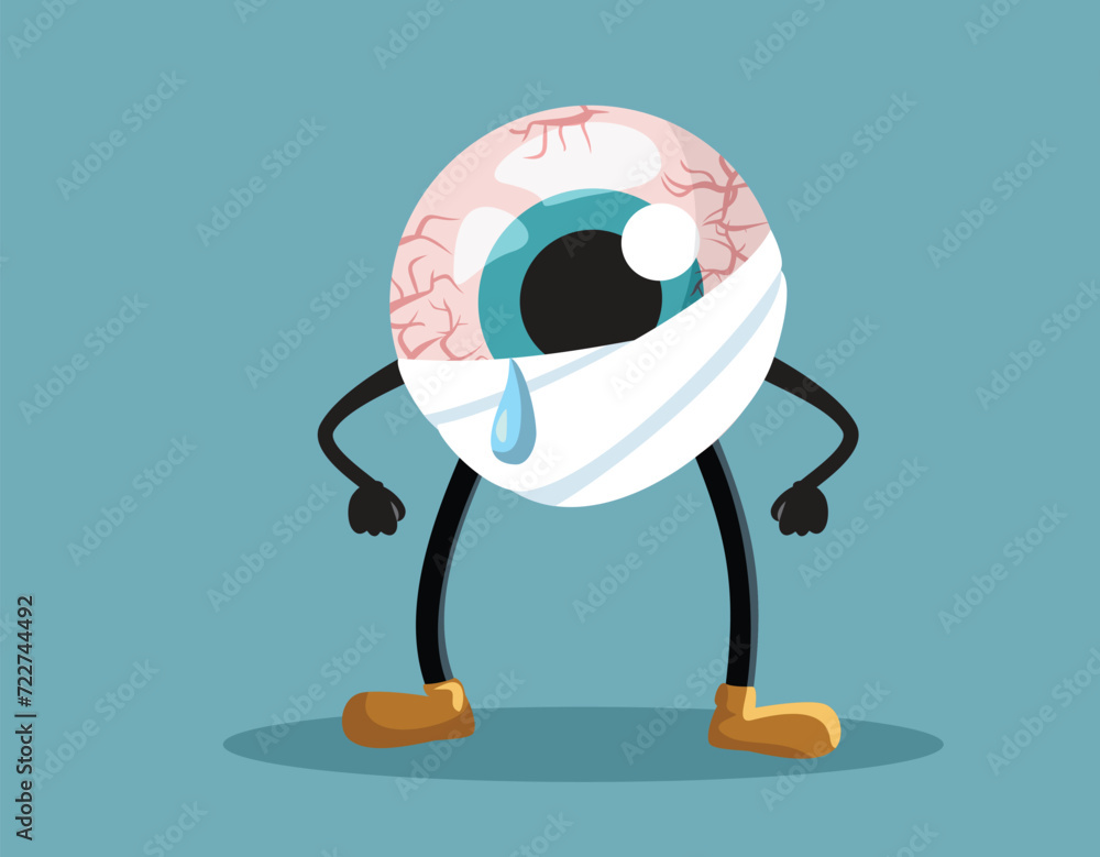 Sick Crying Vector Cartoon Eye Character with Bandage Suffering. Vision ...
