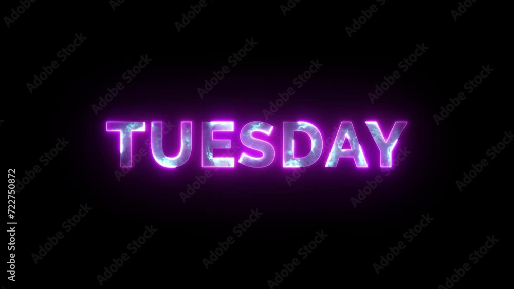 Tuesday Text Animation. Neon Glowing Animation on Black Background. 4K ...