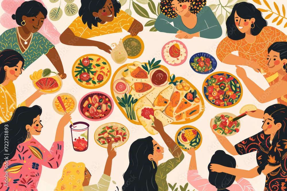 Women from different cultural backgrounds sharing traditional foods ...