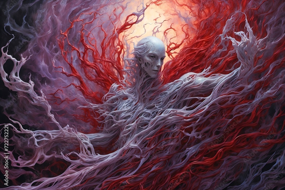 A chilling divine plasma phantom, frozen in acrylic colors, commands ...