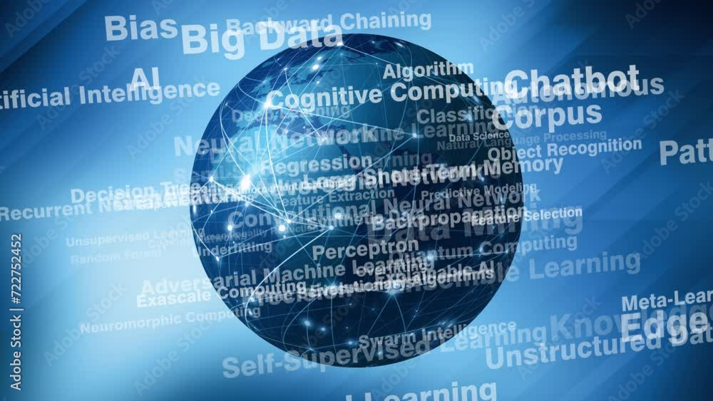 Artificial intelligence lettering and world globe exploring intersection of ai algorithm ...