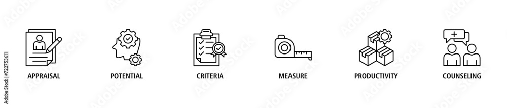 Performance review banner web icon set vector illustration concept for ...